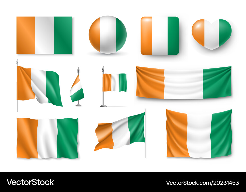 Set ivory coast flags banners symbols Royalty Free Vector