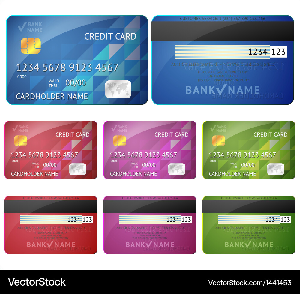 Set realistic credit card two sides isolated on Vector Image