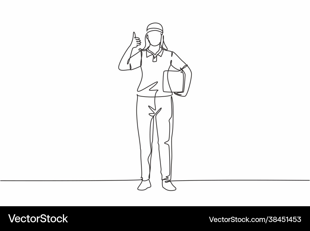 Single continuous line drawing delivery lady Vector Image
