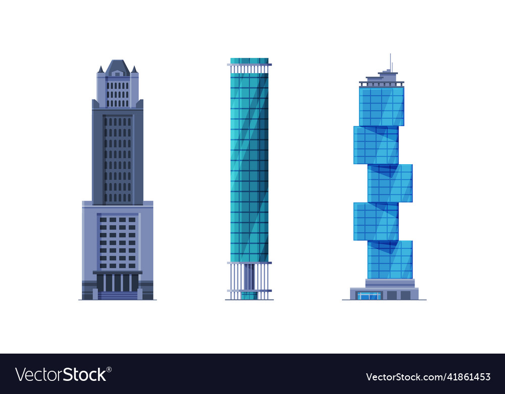 Skyscrapers facades set modern city buildings Vector Image