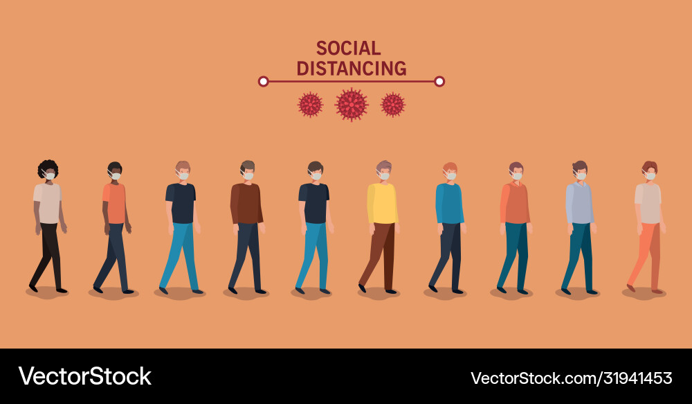Social distancing between boys with masks Vector Image