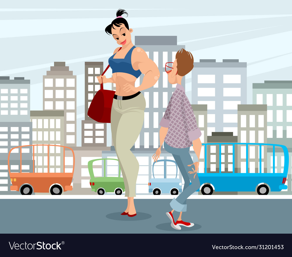 Strong Woman And Weak Man Royalty Free Vector Image