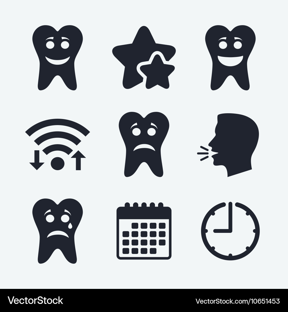 Tooth happy sad and crying face icons Royalty Free Vector