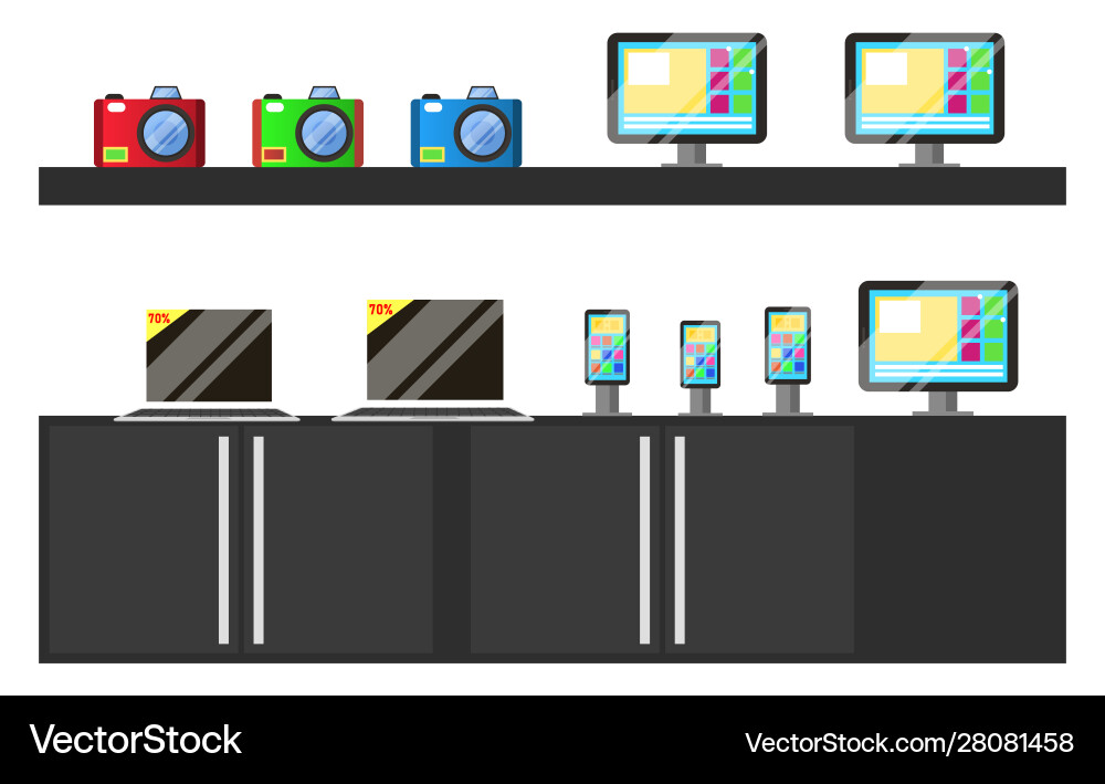 Discounts electronic equipment in store Royalty Free Vector