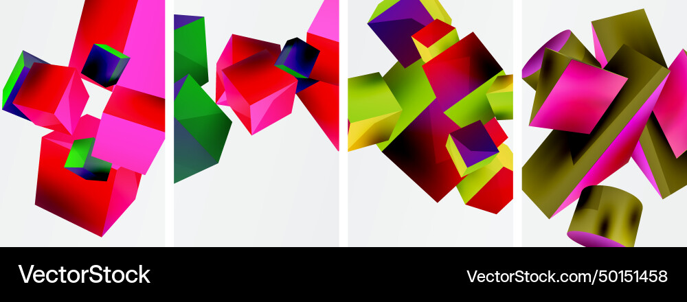 Flying 3d shapes cubes and other geometric Vector Image