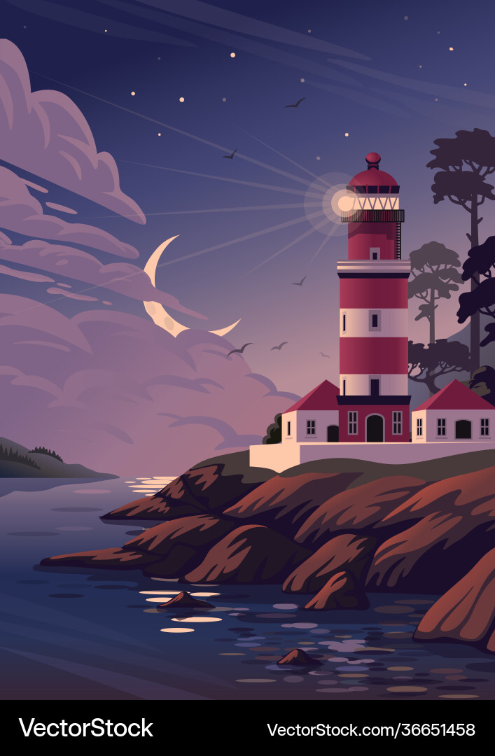Lighthouse - landscape sea landscape Royalty Free Vector