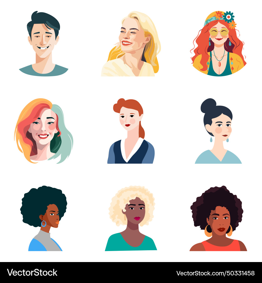 People avatars flat icon set isolated on white Vector Image