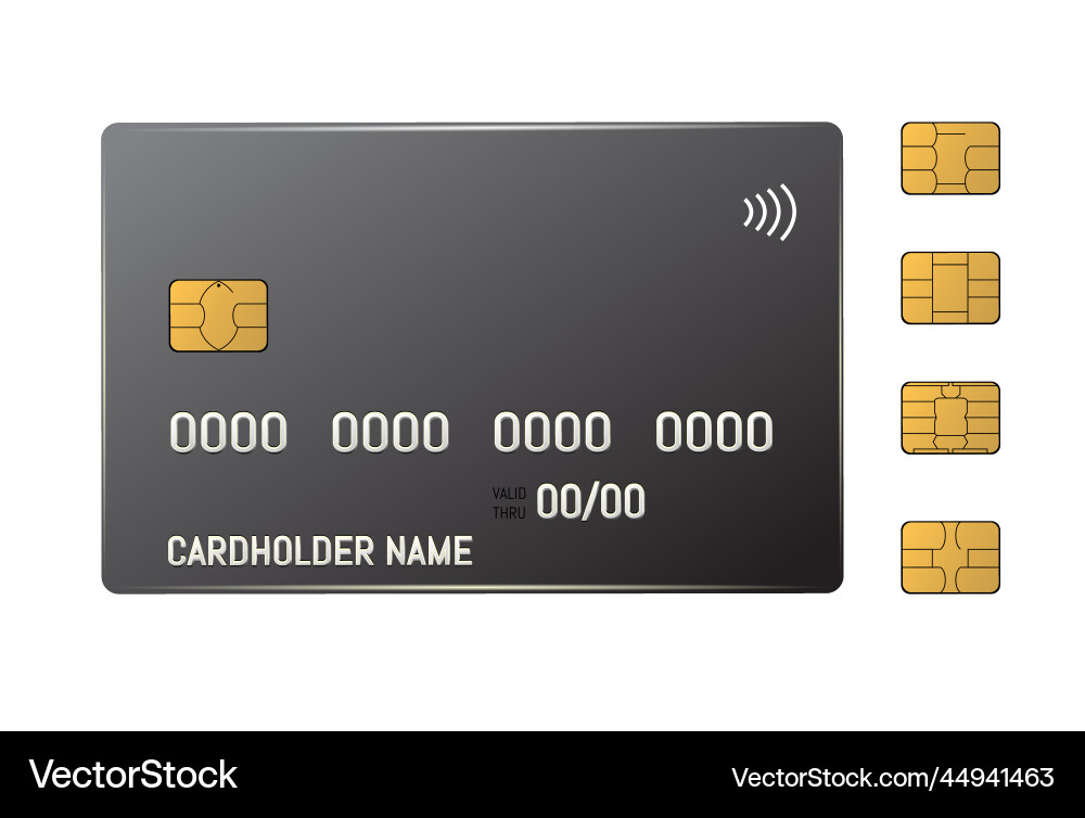 Black credit plastic card with emv chip Royalty Free Vector