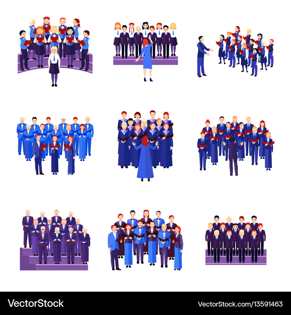 Choir singing ensemble flat icons collection Vector Image