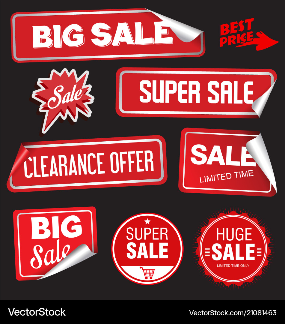 Collection of red labels with rounded corners Vector Image