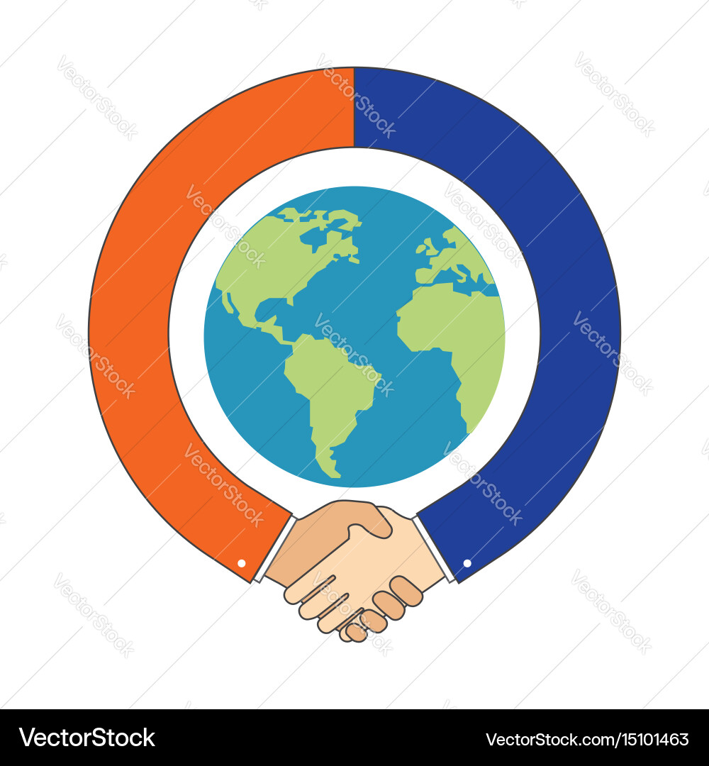 Handshake around globe international partnership Vector Image
