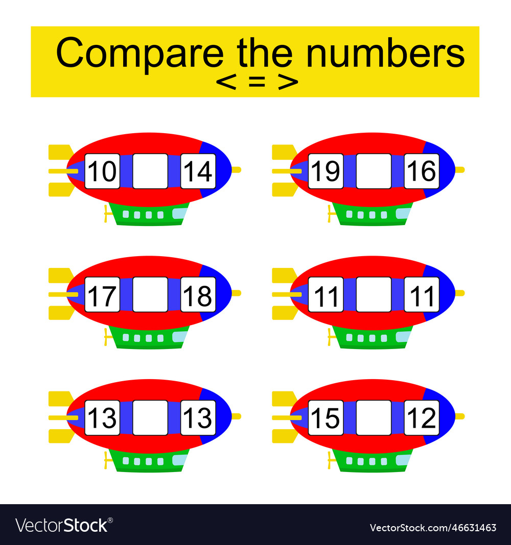 Math Activity For Kids Compare The Numbers Vector Image