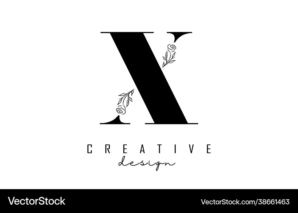 X letter logo design with black rose Royalty Free Vector