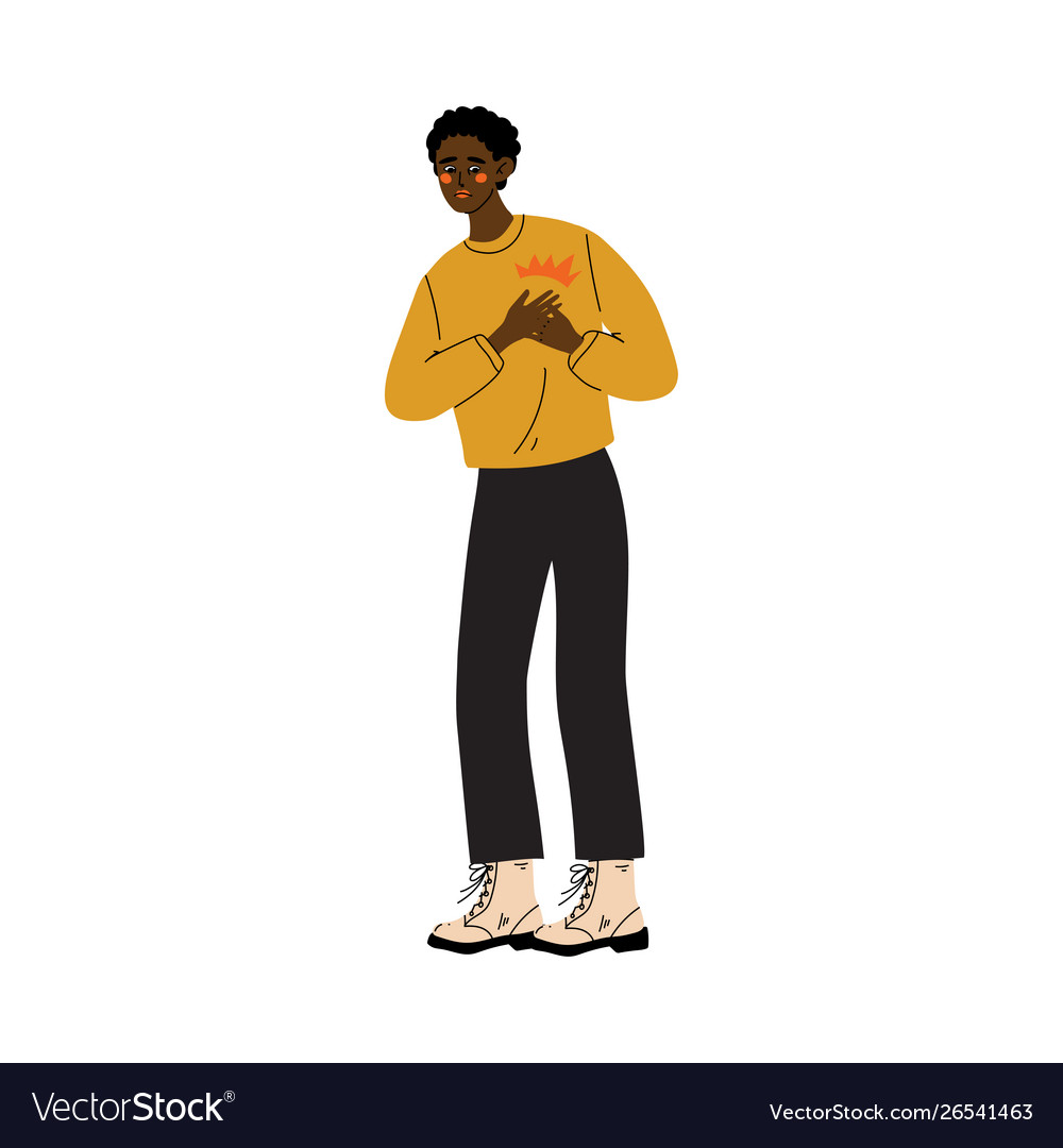 Young African American Man Holding Hands On His Vector Image