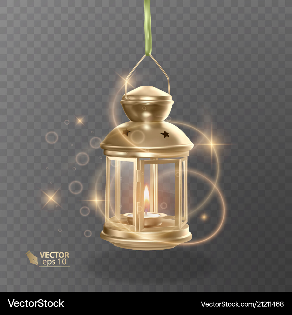 Golden vintage luminous lantern with lighting Vector Image