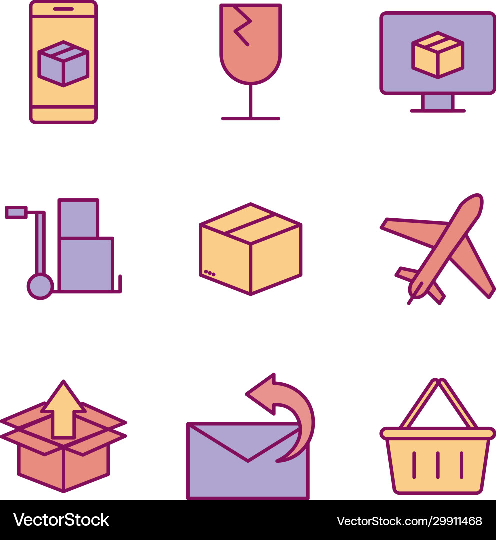 Isolated delivery line and fill style icon set Vector Image