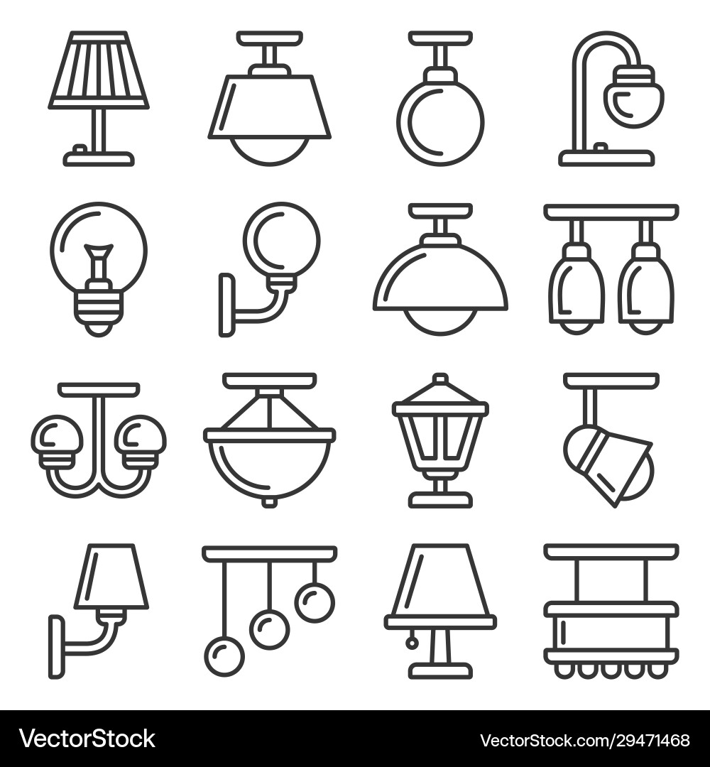 Lamp icons set on white background line style Vector Image