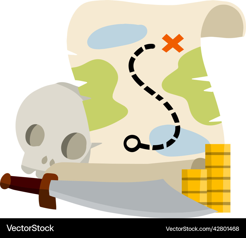 Pirate treasure map set of items Royalty Free Vector Image