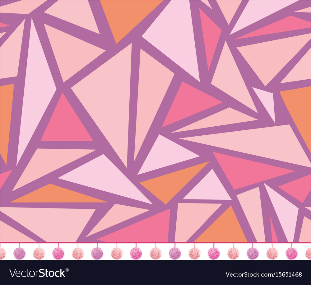 Pompom border trim on pink triangles mosaic Vector Image