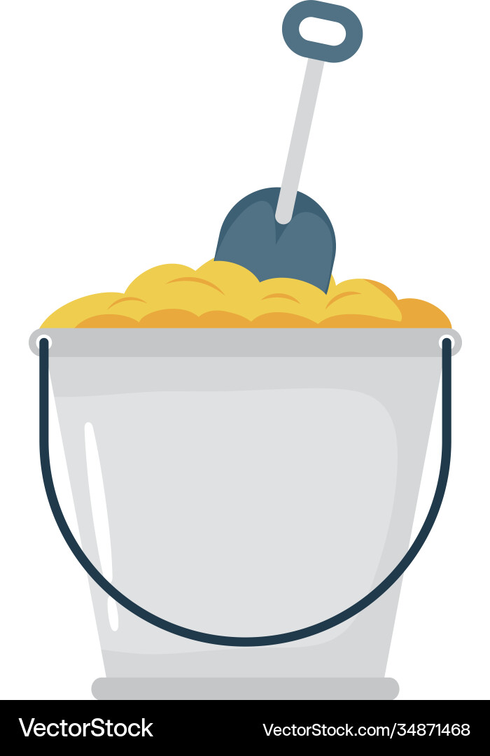 Sand bucket with shovel flat style icon Royalty Free Vector