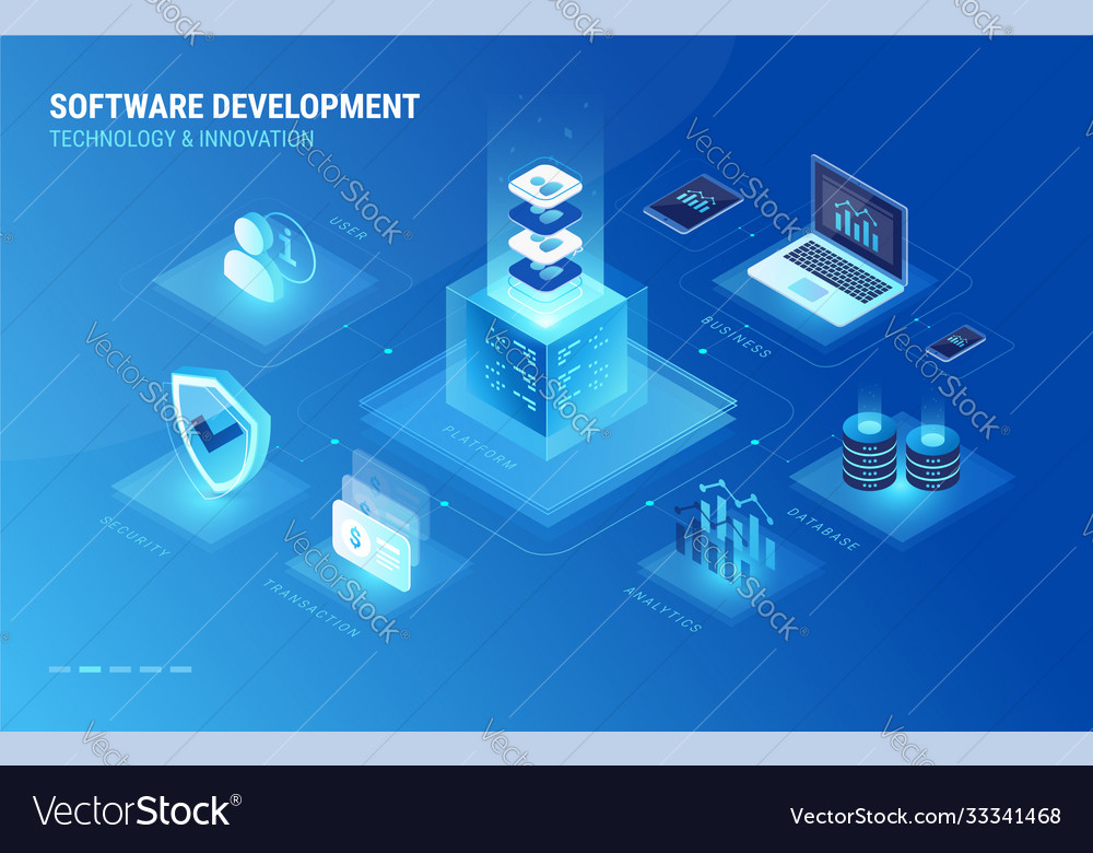 Software development process isometric Royalty Free Vector