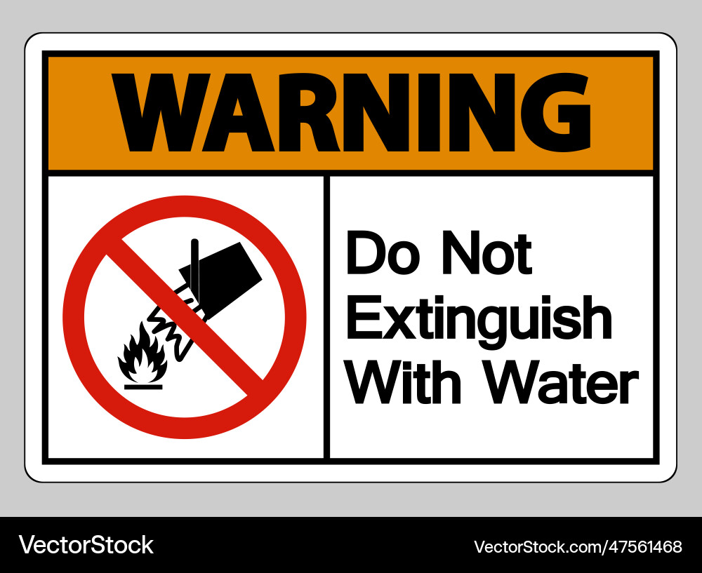 Warning do not extinguish with water symbol sign Vector Image