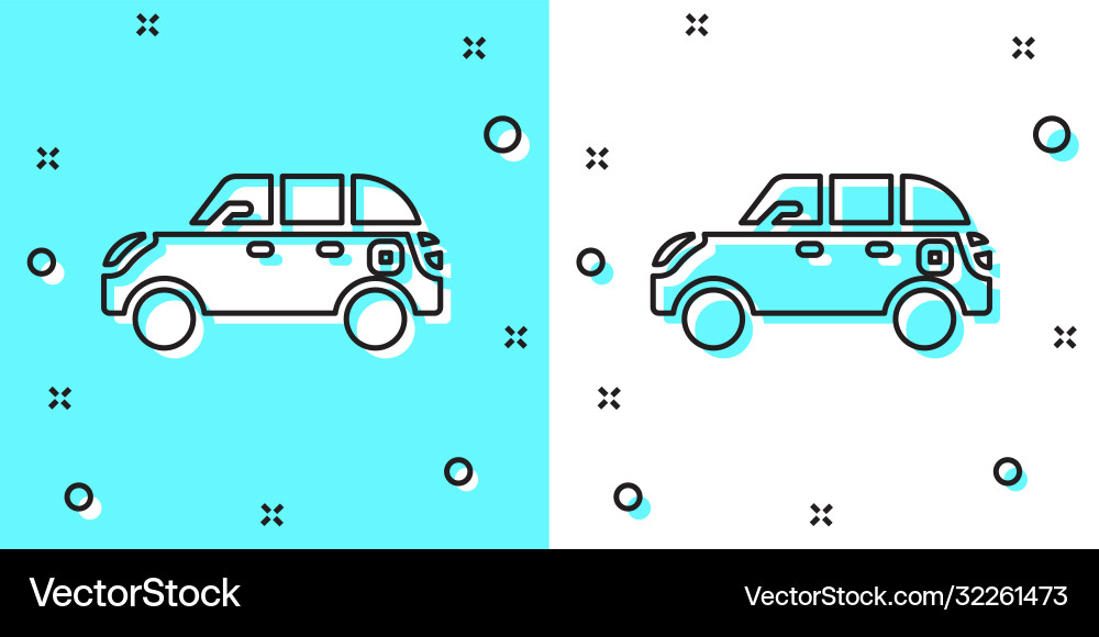 Black line hatchback car icon isolated on green Vector Image