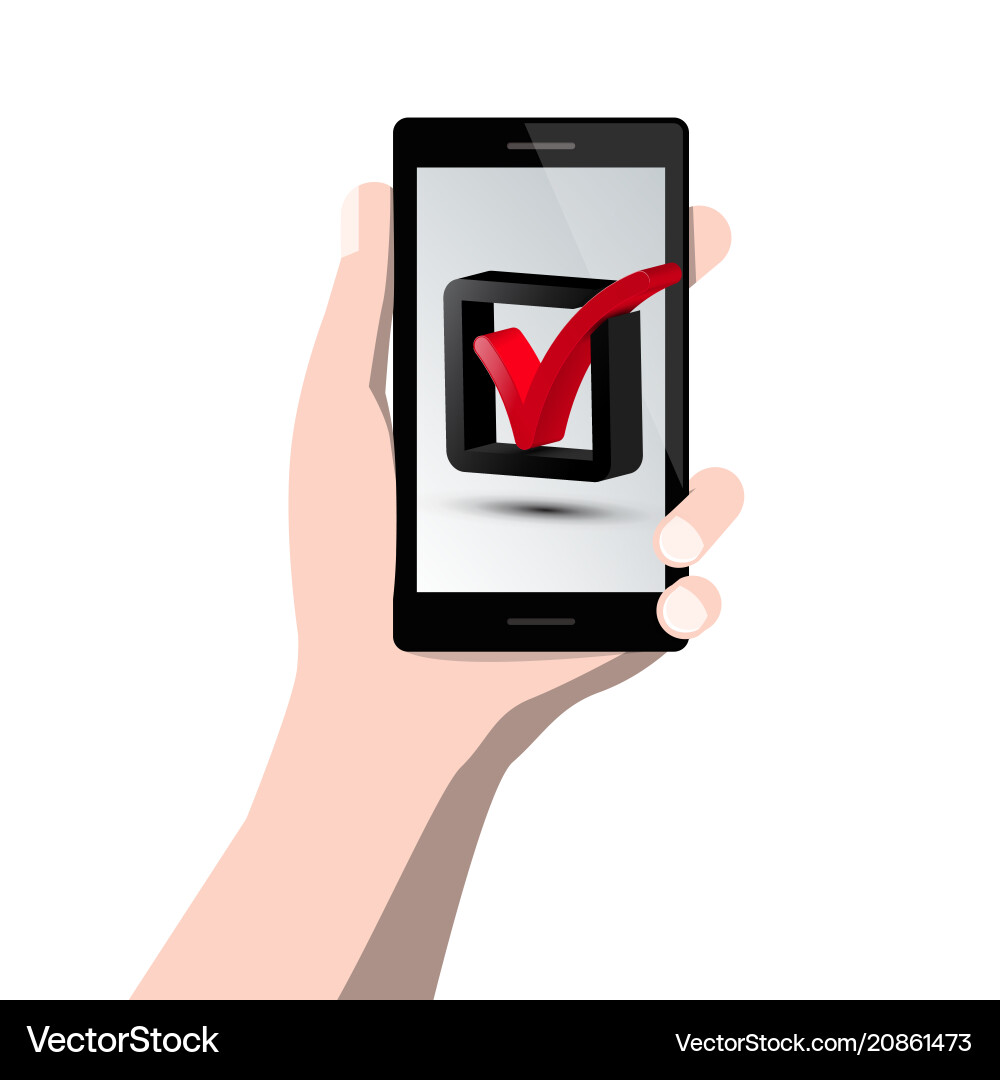 Check mark symbol on mobile phone screen in human Vector Image