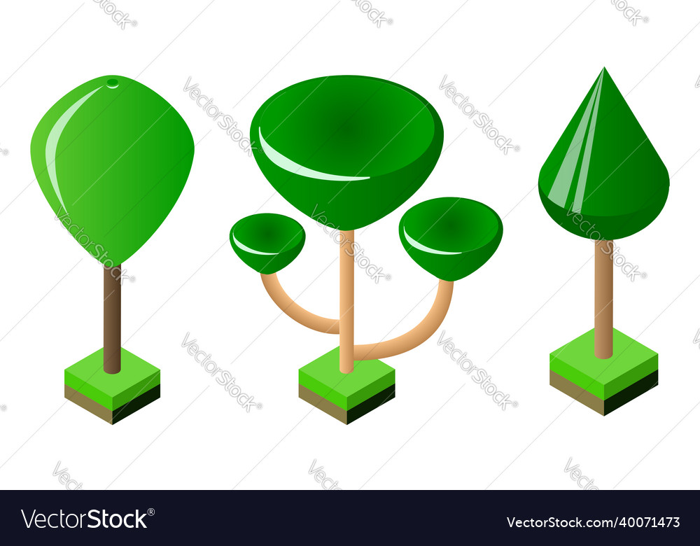 Collection of isometric trees icons various Vector Image