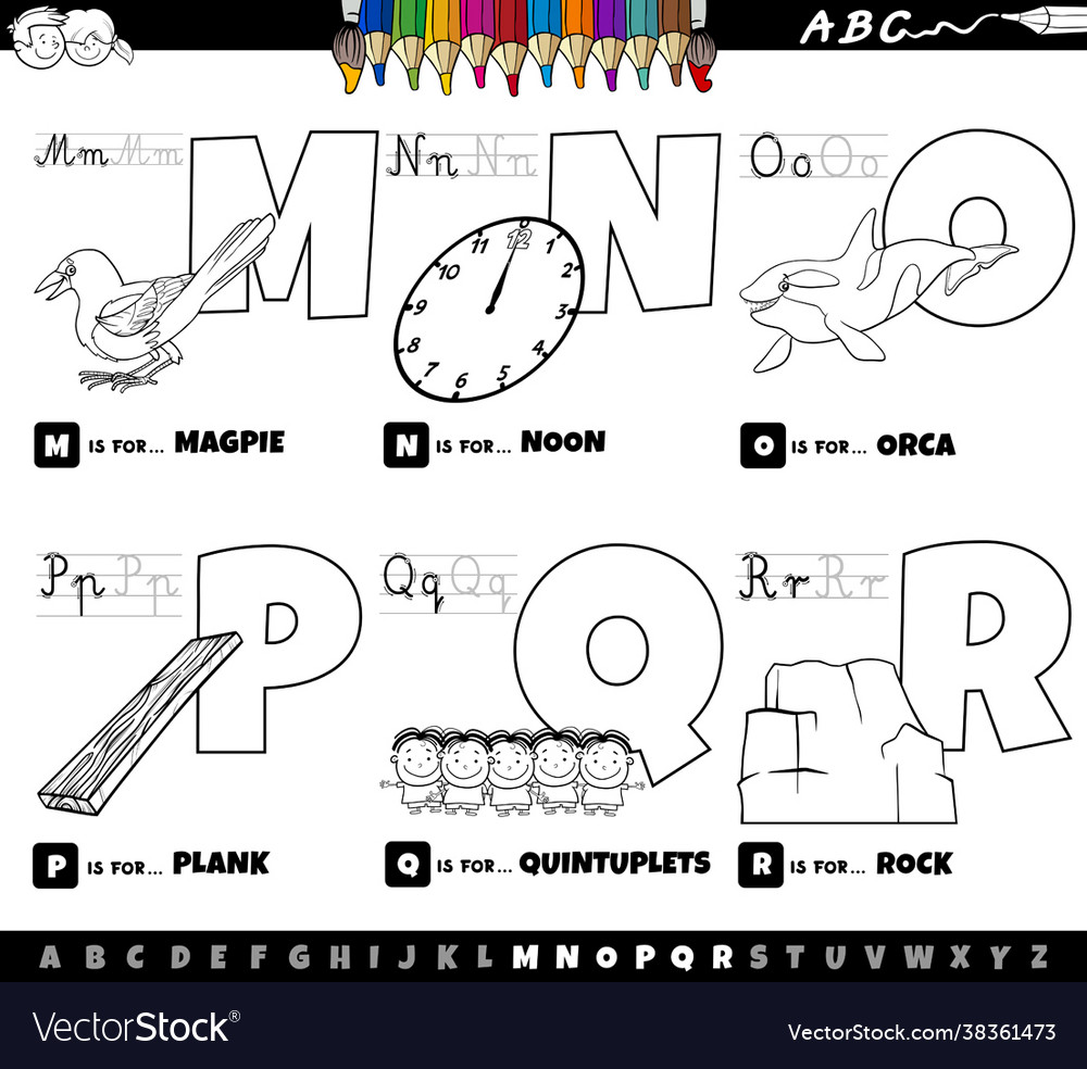 Educational cartoon alphabet letters set from m Vector Image