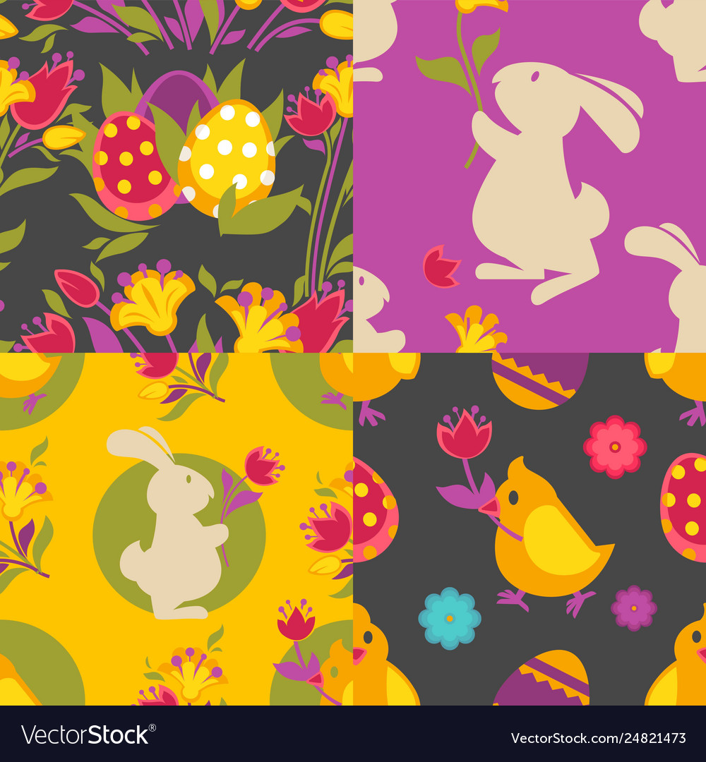 Eggs and flowers easter seamless patterns spring Vector Image