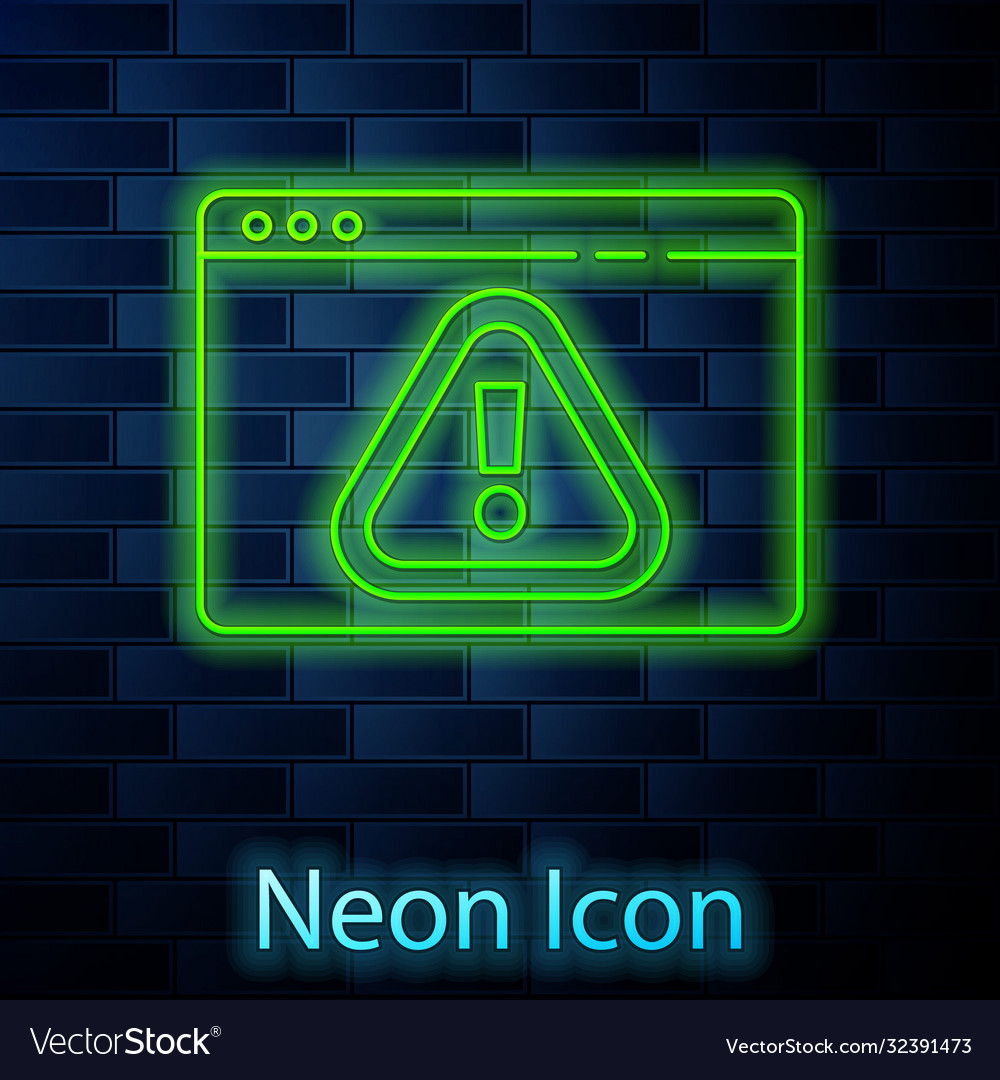 Glowing neon line browser with exclamation mark Vector Image