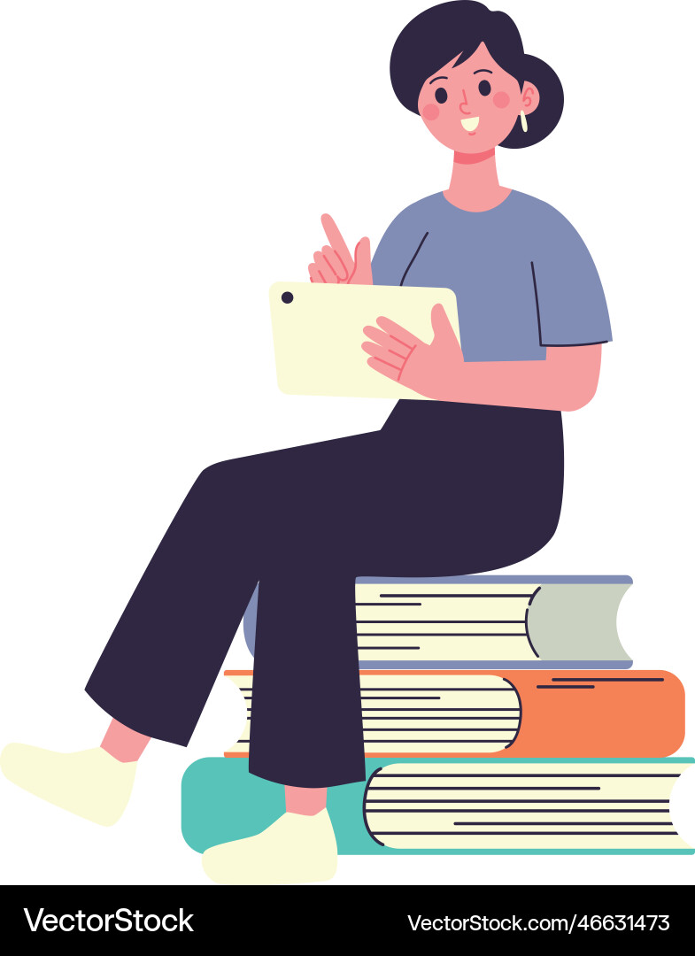 One person studying with textbook and paper Vector Image