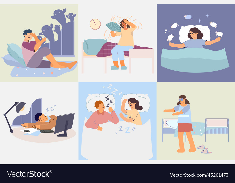 Sleeping problems square compositions Royalty Free Vector