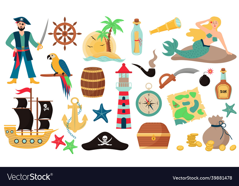 Bundle pirate collection of items Royalty Free Vector Image