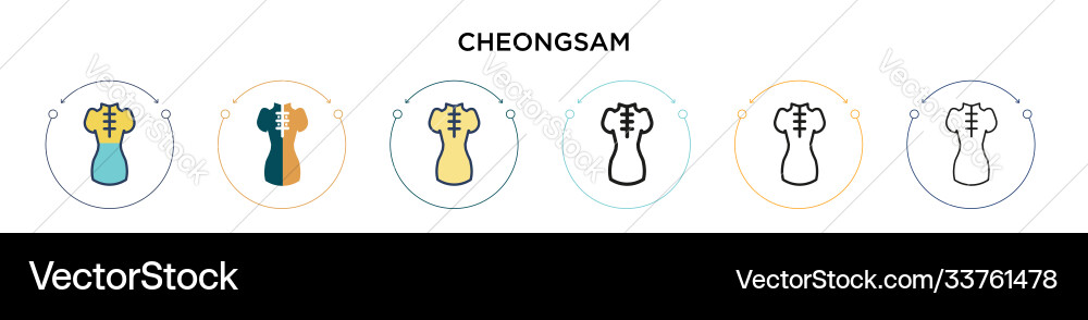 Cheongsam icon in filled thin line outline Vector Image