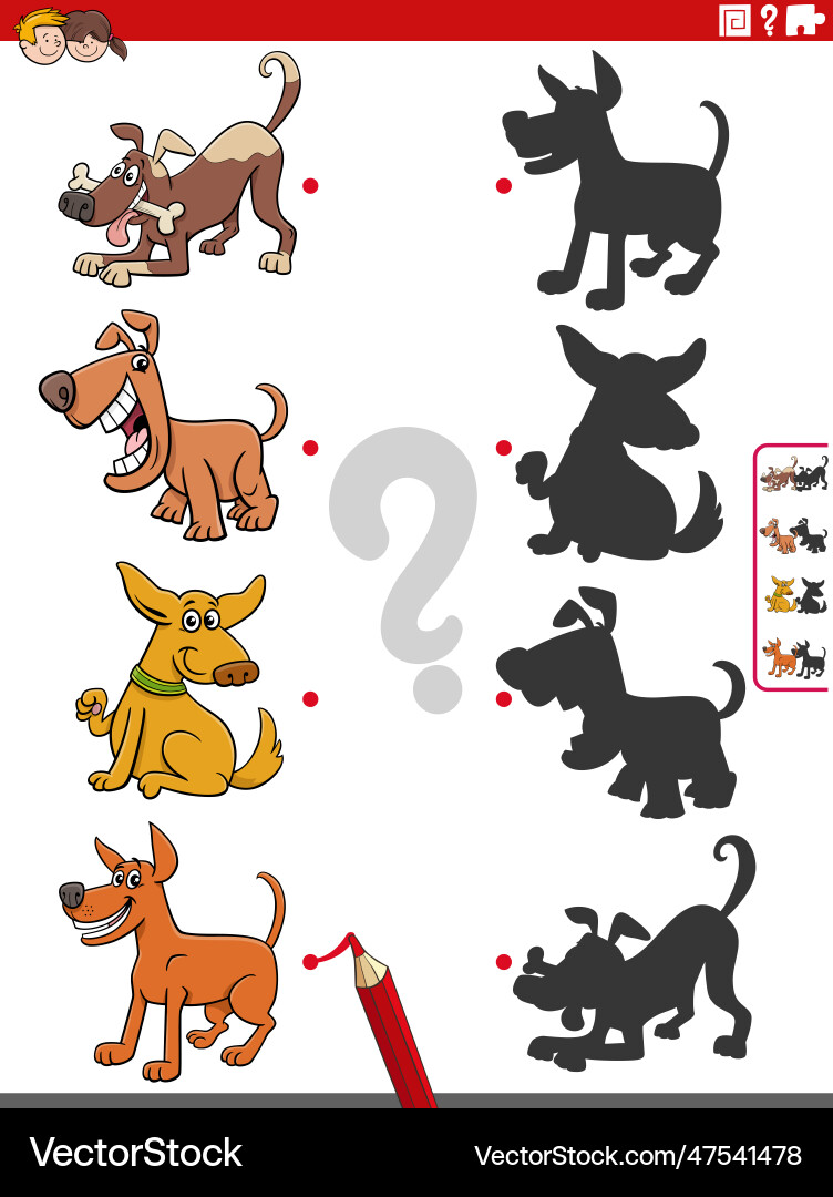 Educational shadow activity with cartoon dog Vector Image