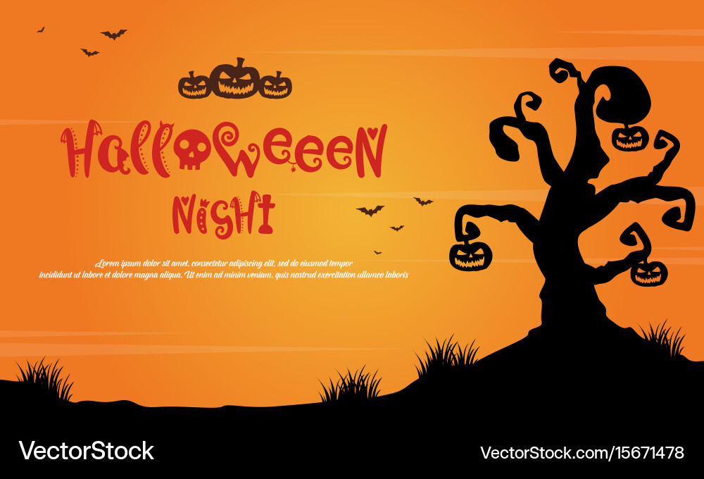 Halloween night with tree scary landscape Vector Image
