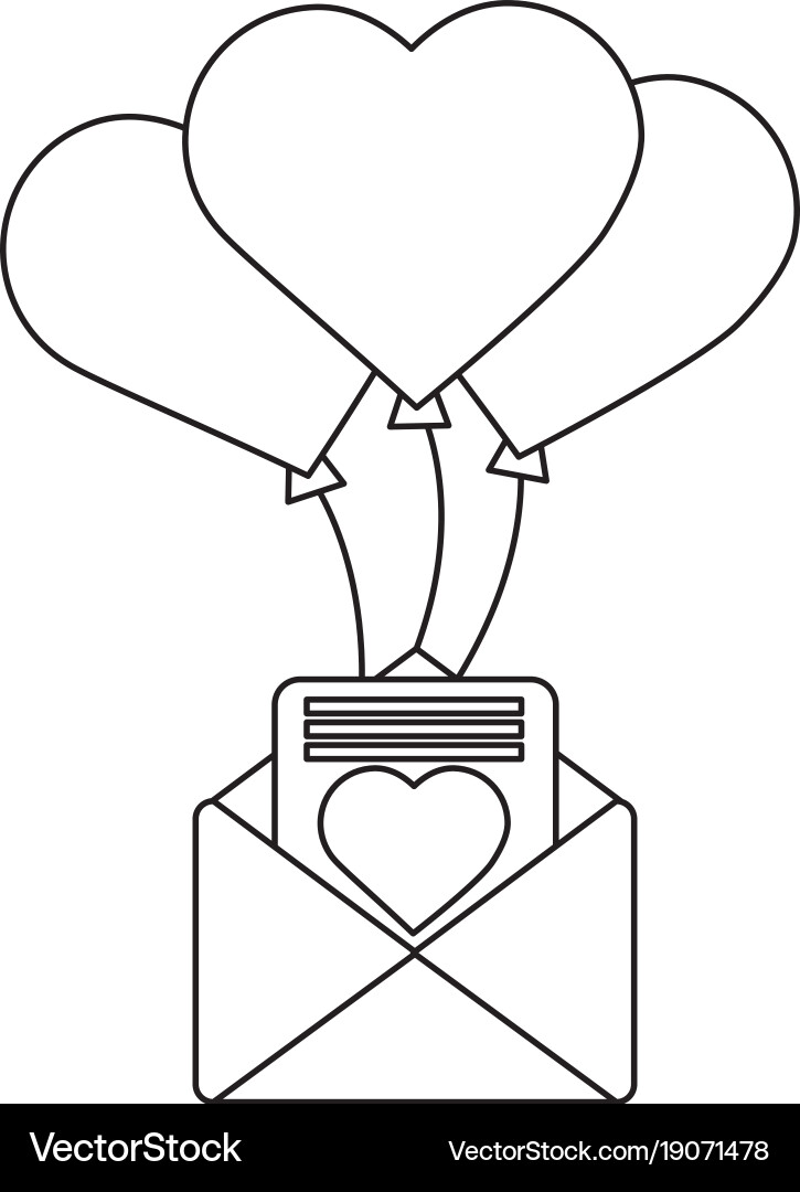 Romantic message letter and balloons flying Vector Image