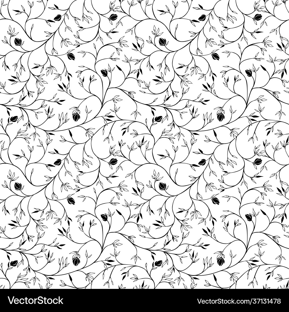 Seamless pattern with twigs leaves and flower Vector Image
