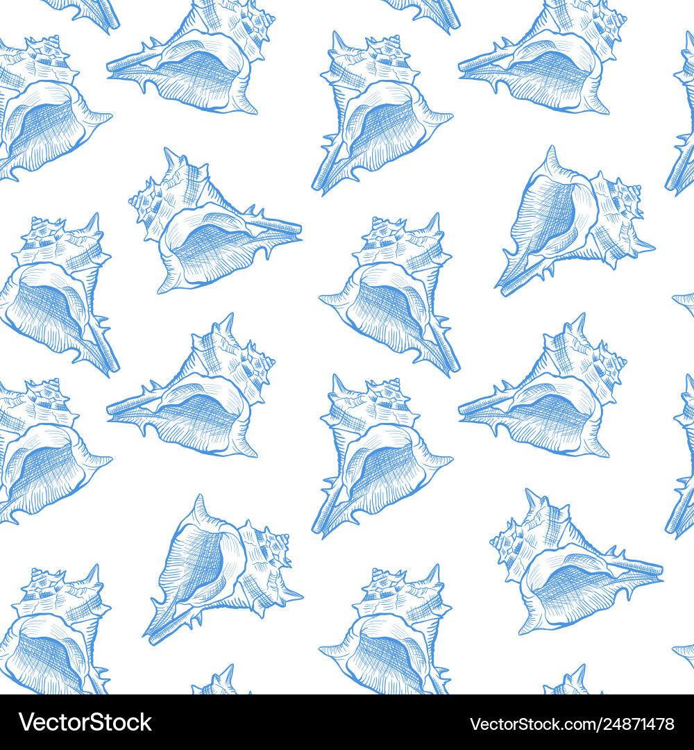 Seashell mollusk hand drawn seamless pattern Vector Image