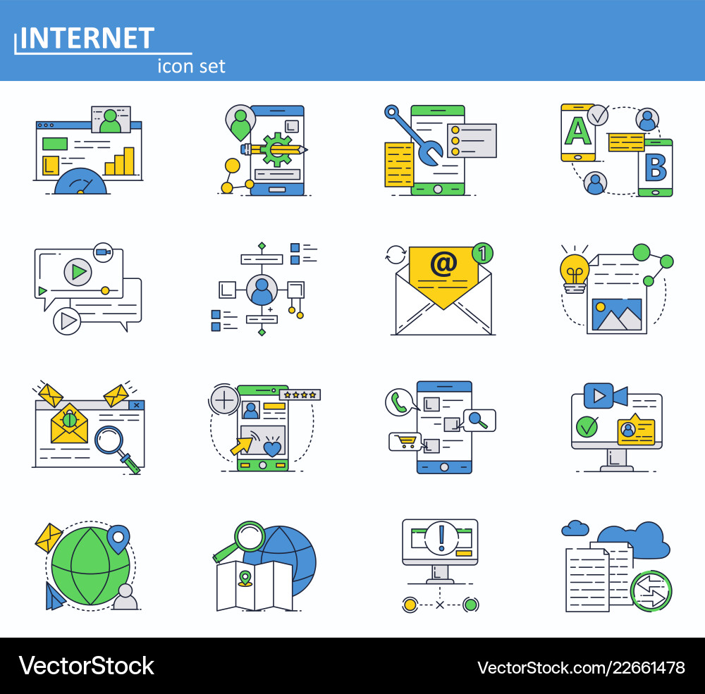 Set internet online services icons in Royalty Free Vector