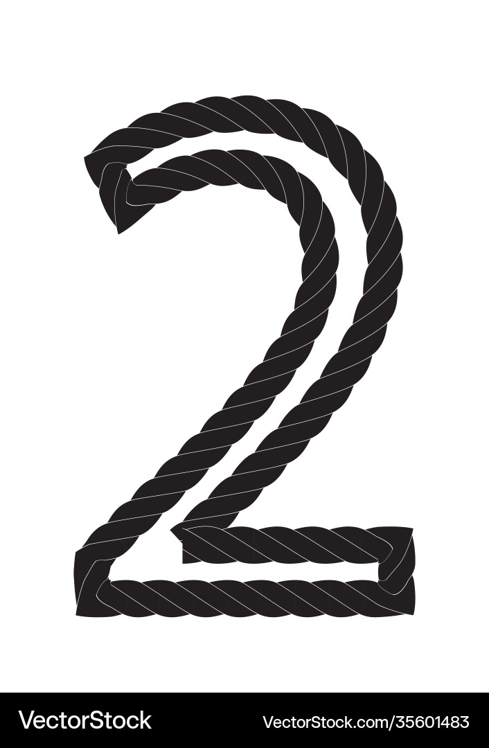 Black and white number two made from rope Vector Image