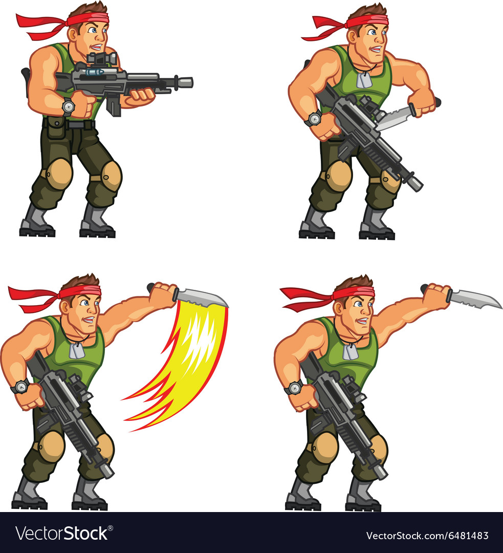 Commando knife attack game sprite Royalty Free Vector Image