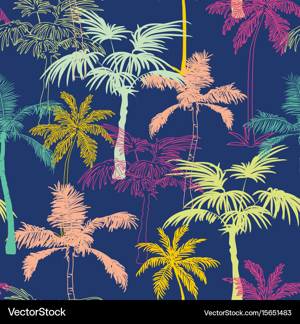 Dark blue colorful geometric palm trees Royalty Free Vector