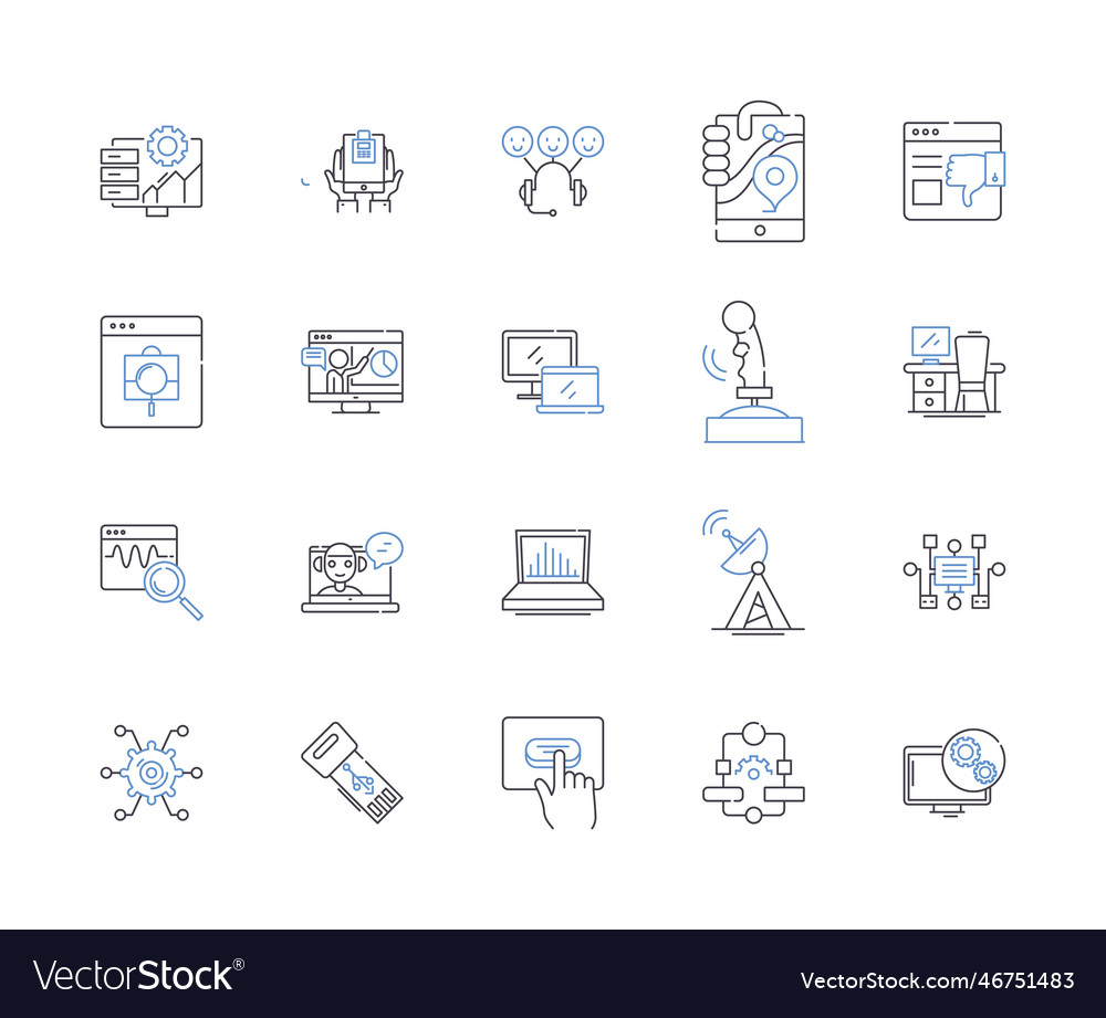 Deep learning outline icons collection Royalty Free Vector