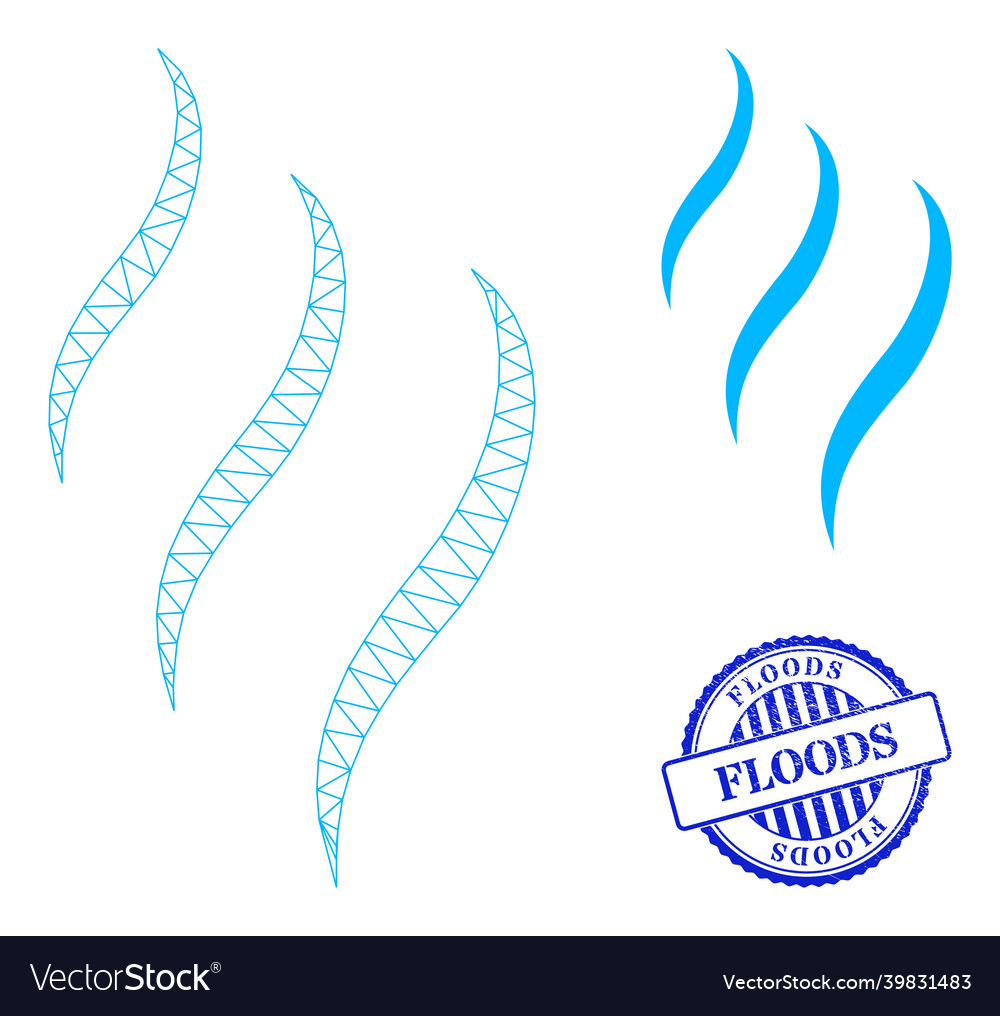Floods scratched badge and web network vapour Vector Image Floods scratched badge and web network vapour Vector Image