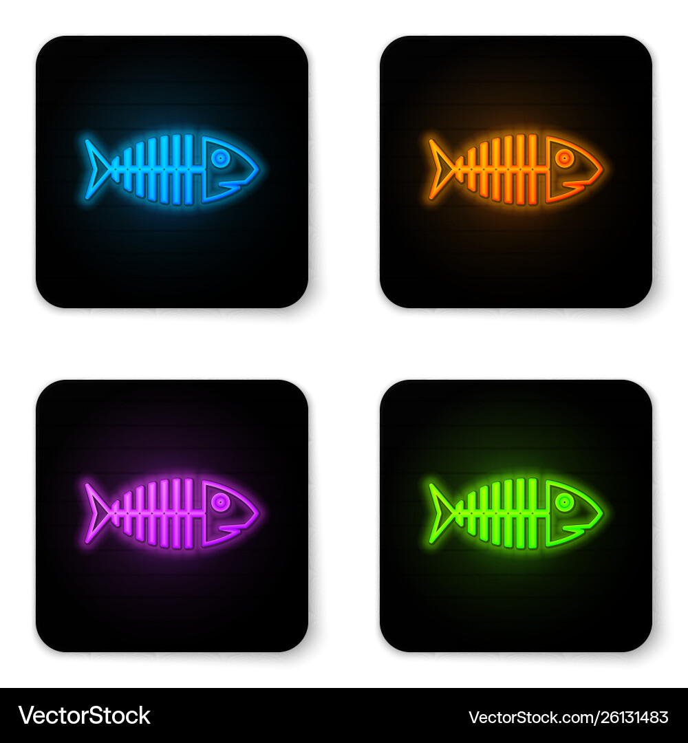 Glowing neon fish skeleton icon isolated on white Vector Image