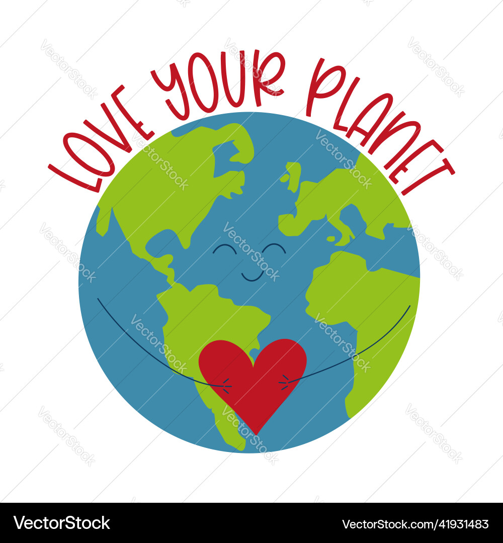 Love your planet - cute smiley earth Royalty Free Vector
