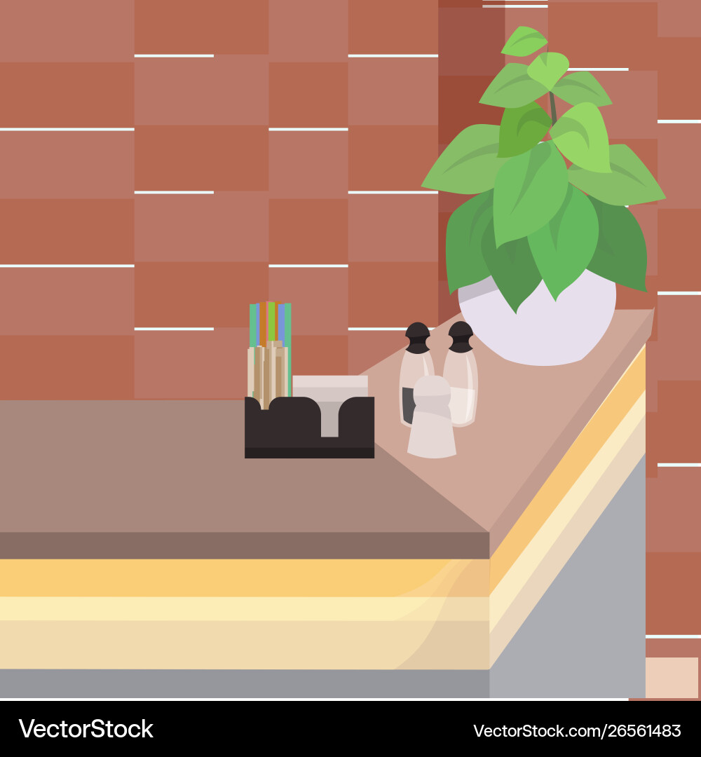 Modern cafe interior counter desk with utensils Vector Image